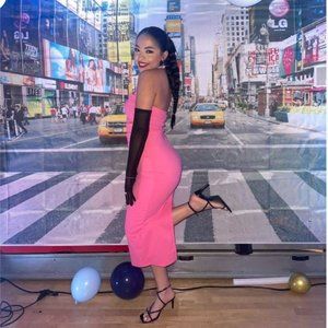SHEIN | Dresses | Shein Icon Barbie Hot Pink Solid Halter Neck Backless ...